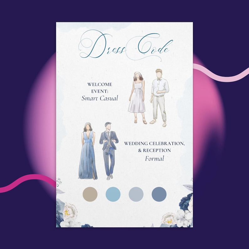 Simple Floral Dress Code Invitation Card - Etsy