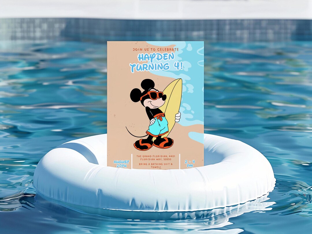 Mickey and Friends Pool Party Invitation, Summer Mickey Invitation ...