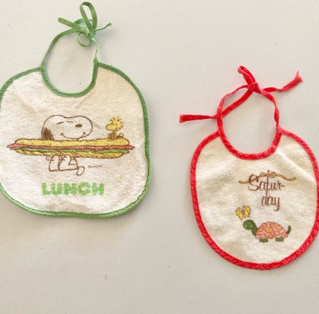 Lot of 2 Vintage Baby Bib Snoopy Peanuts Lunch Saturday Turtle - Etsy