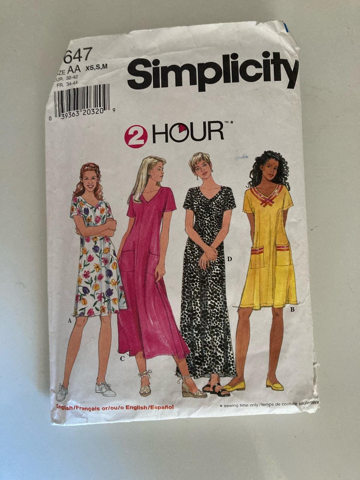 Simplicity 7647 2 Hour Sewing Pattern Size XS S M Women's Dress Uncut ...