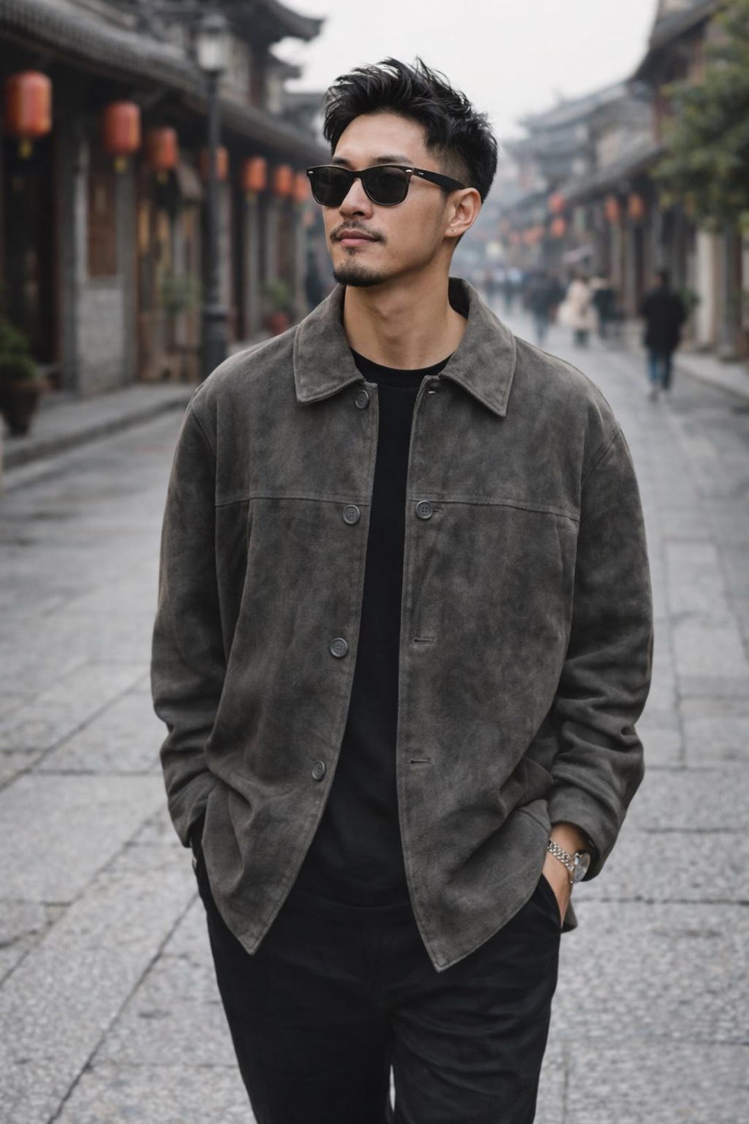 Britches Men’s Green Suede Leather Jacket L Button Front Oversized Coat ...