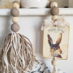 Farmhouse Bead Garland, Wood Bead Garland, Spring Bead Garland, Spring ...