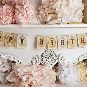 Vintage Style Happy Birthday Banner, Elegant Happy Birthday Banner ...
