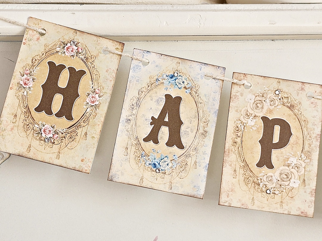 Vintage Style Happy Birthday Banner, Elegant Happy Birthday Banner ...