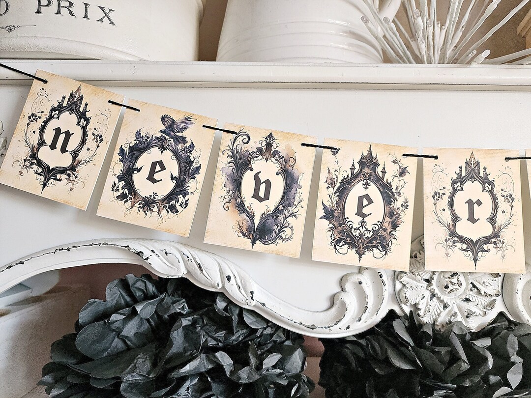 Halloween Banner, Vintage Halloween Decor, Nevermore Halloween, Vintage ...