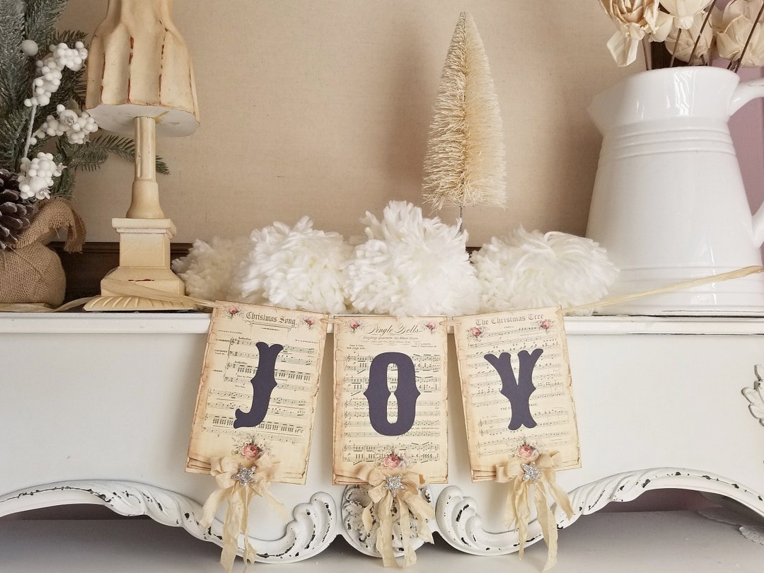 Vintage-inspired Christmas Banner, Farmhouse Holiday Garland, Neutral ...