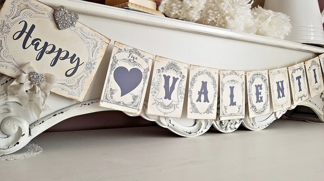 Vintage Style Valentine's Day Banner, Valentine's Day Decor, Happy ...