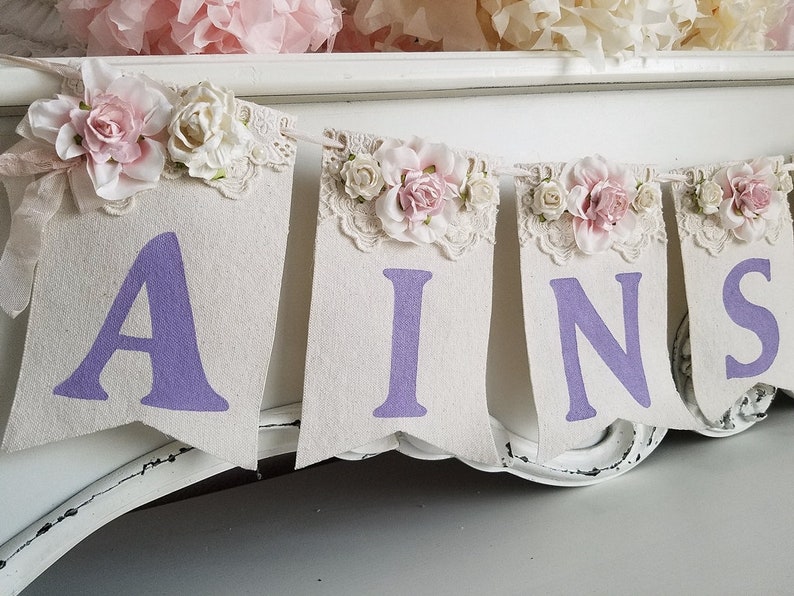 Custom Girl Name Banner, Lavender Shabby Chic Nursery Decor, Birthday ...