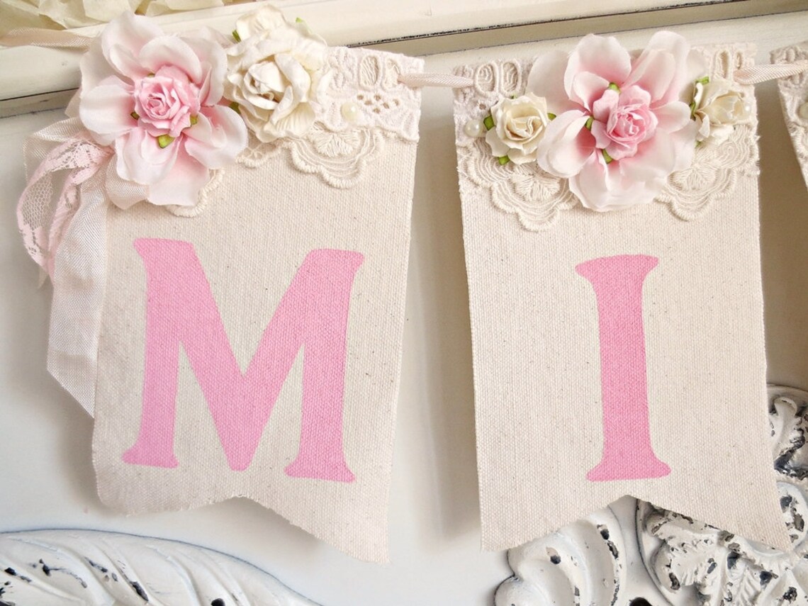Custom Floral Girl Name Banner, Shabby Chic Nursery Decor - Etsy