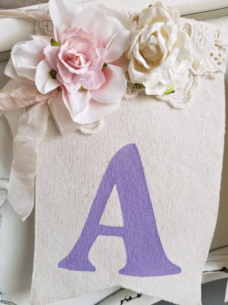Custom Girl Name Banner, Lavender Shabby Chic Nursery Decor, Birthday ...