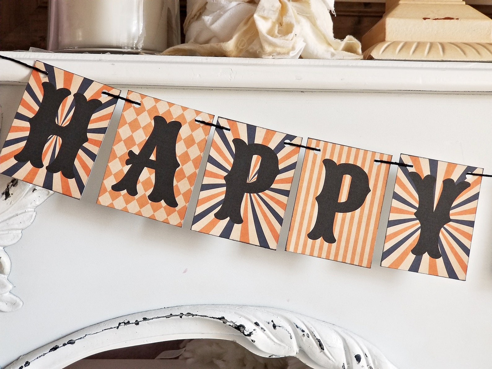 Vintage-inspired Halloween Decor, Retro Orange and Black Banner ...