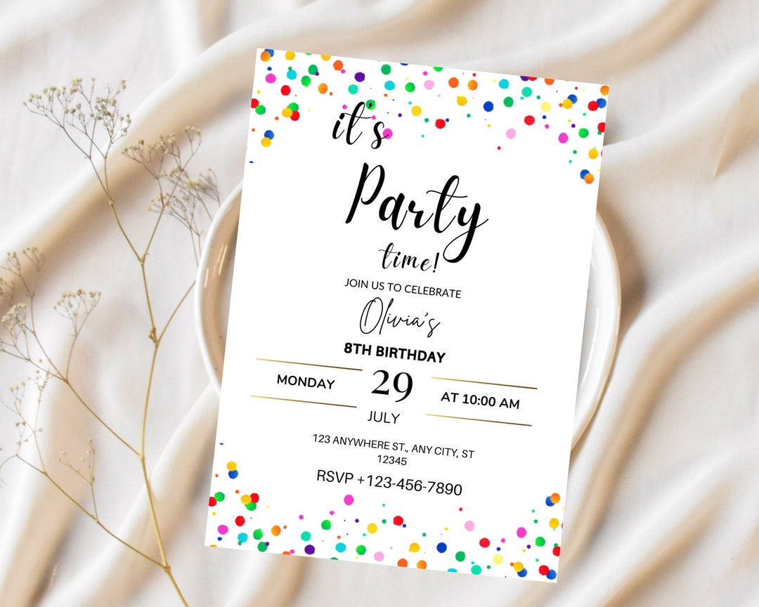 Editable Confetti Party Invitation, Confetti Birthday Invite, It's ...