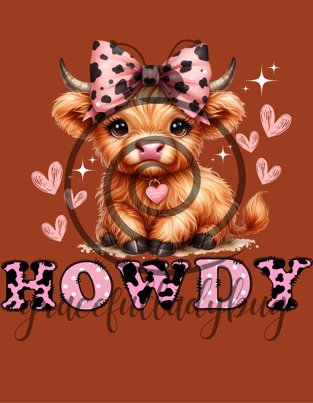 Cute Western Highland Cow Howdy Pink Downloadable PNG - Etsy