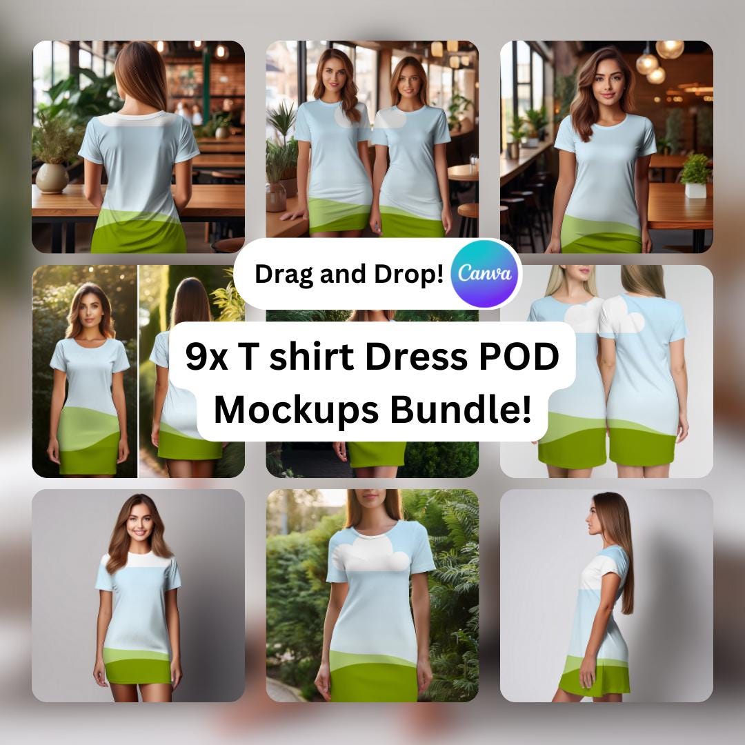 T-shirt Dress Mockup Bundle: 9x POD Canva Templates (digital Download ...