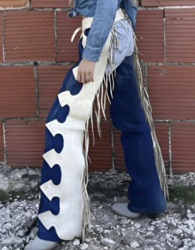 Handmade Cowgirl Chap Buck Skin Suede Blue Leather Pant Rodeo Chap ...