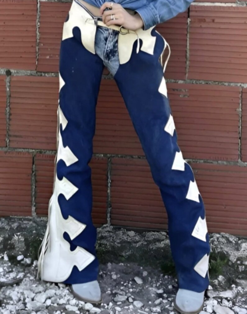 Handmade Cowgirl Chap Buck Skin Suede Blue Leather Pant Rodeo Chap ...