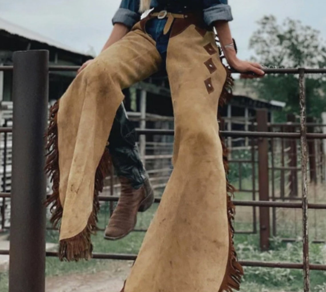 Handmade Cowgirl Chap Buck Skin Suede Leather Pant Rodeo Chap Western ...