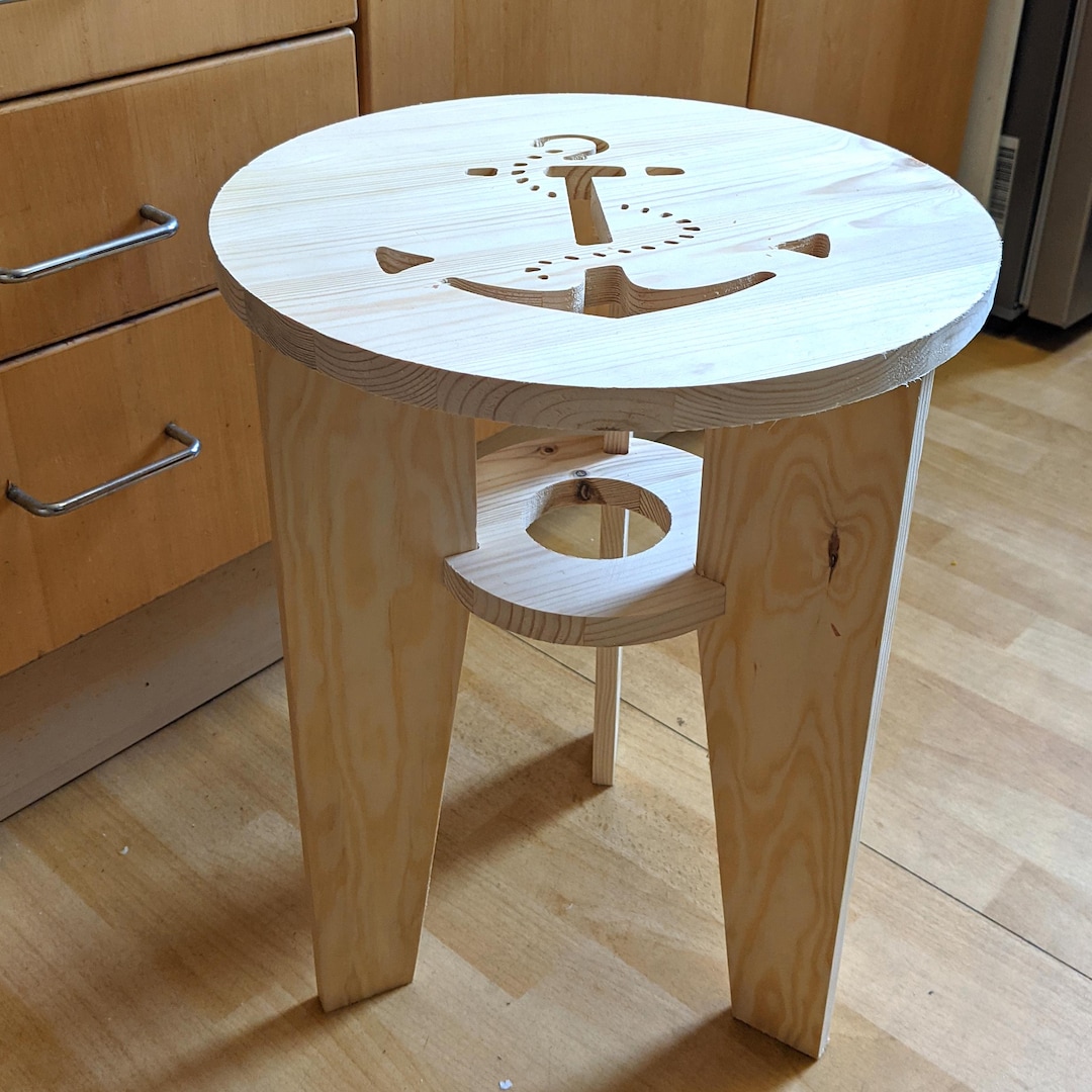 Wooden Stool With a Maritime Anchor Motif - Stylish and Practical ...