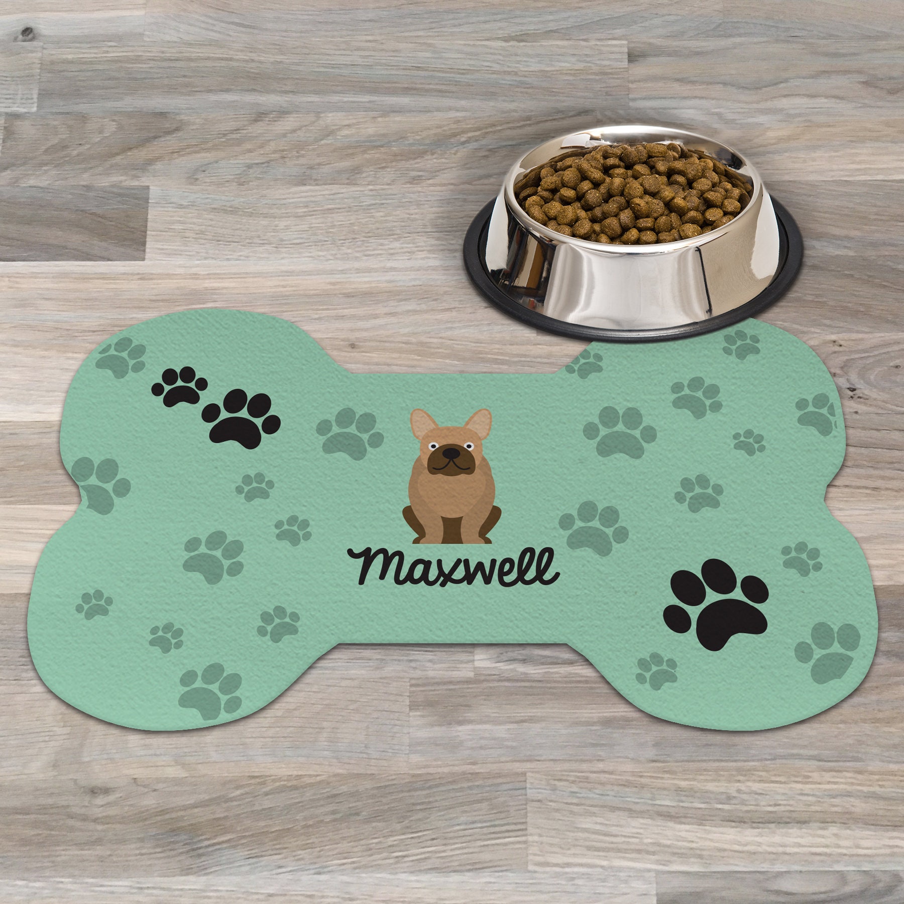 Personalized Dog Mat With Dog Breed Design, Bone Shaped Dog Food Mat ...