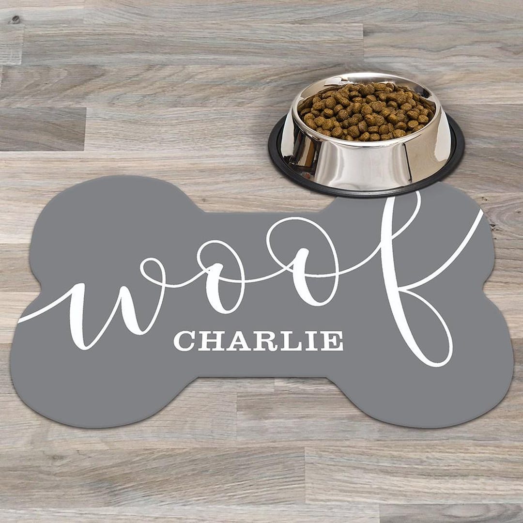Personalized Dog Mat, Bone Shaped Dog Food Mat, Woof Mat, Dog Owner ...