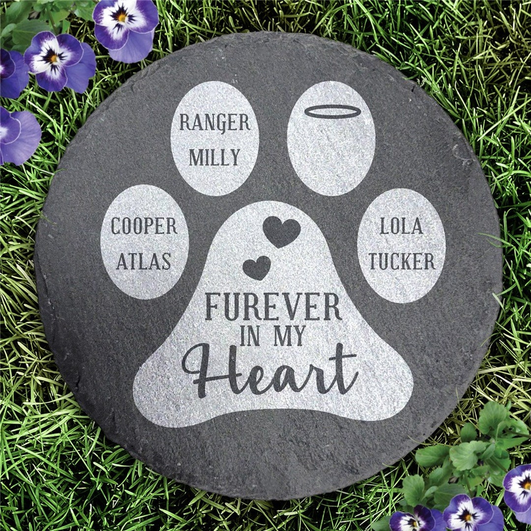 In Our Hearts Paw Print Memorial Stone, Paw Print Stone, Personalized ...