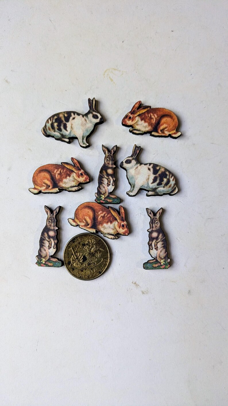 8 Tiny Bunny Rabbit Woodcut Craft Shapes - Etsy
