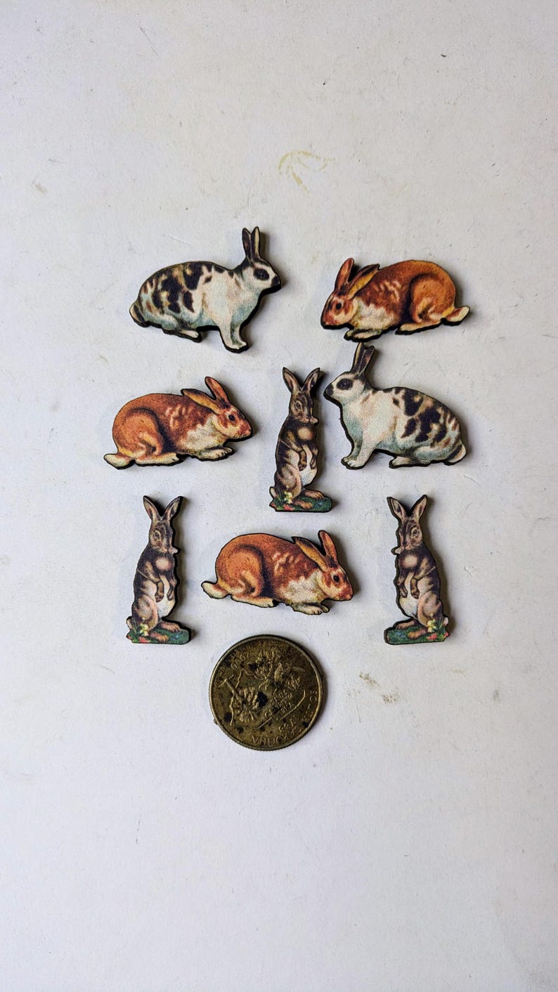 8 Tiny Bunny Rabbit Woodcut Craft Shapes - Etsy