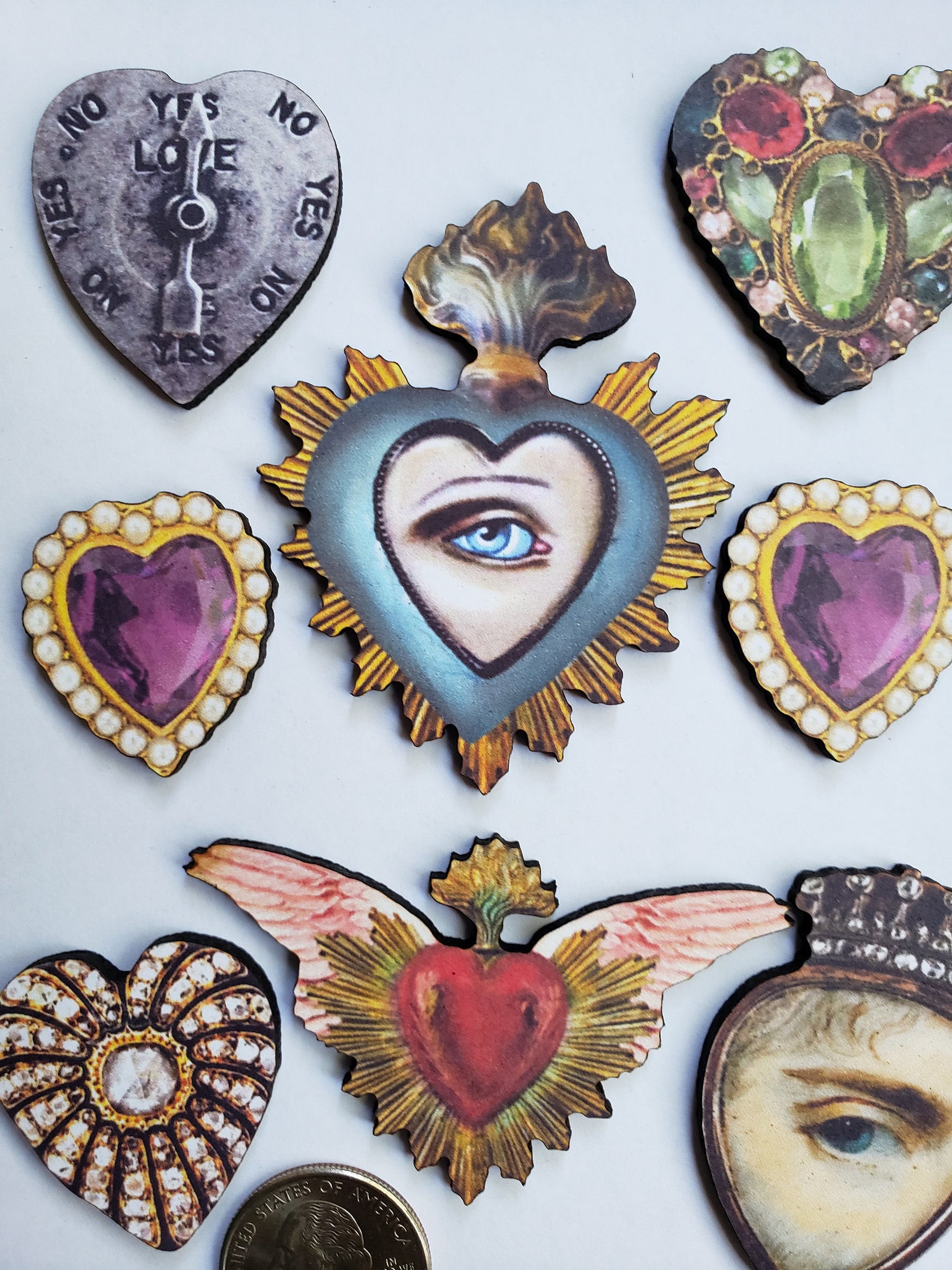 Love Tokens Hearts Woodcut Art Parts Supplies Jewelry - Etsy