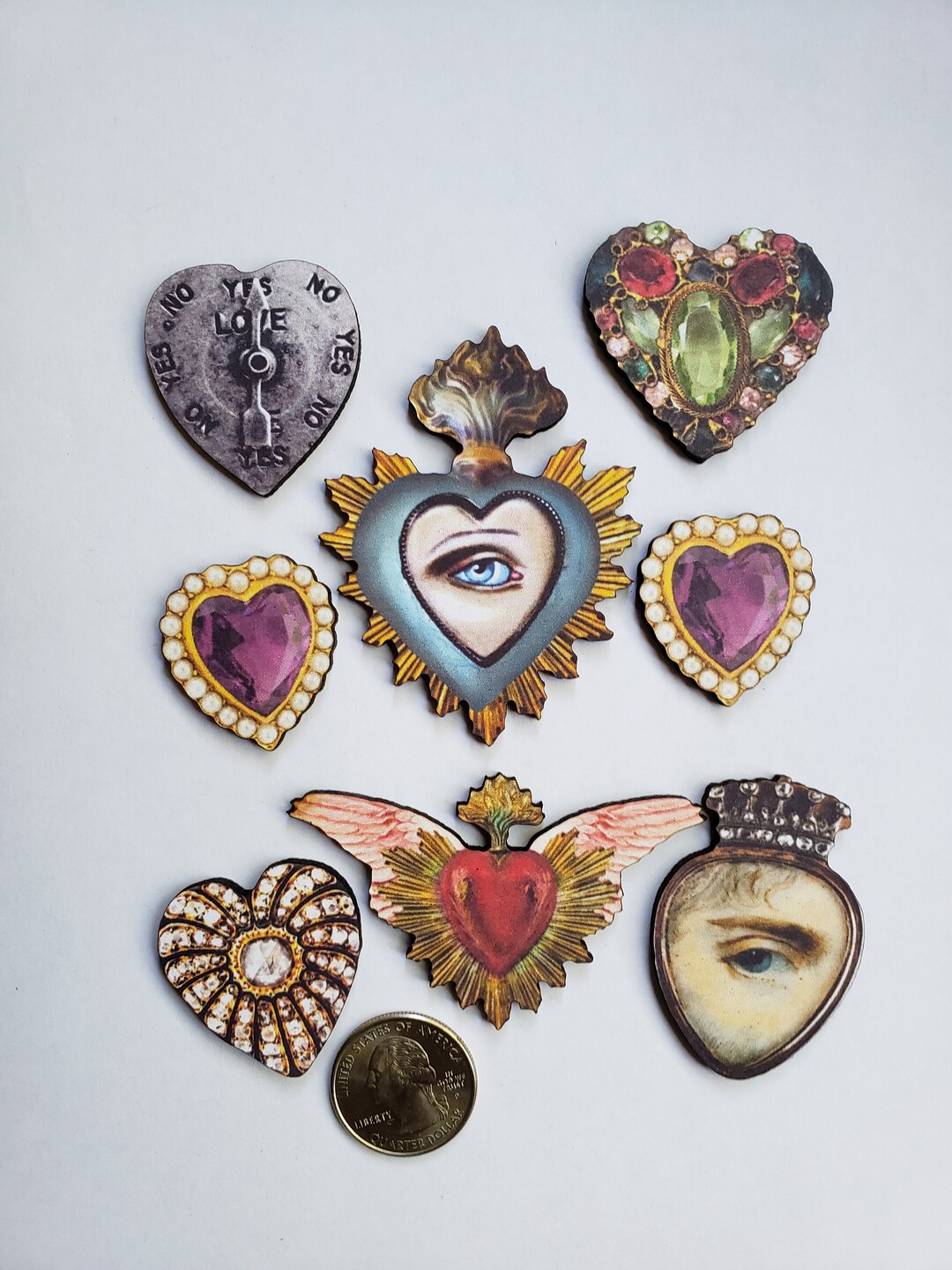 Love Tokens Hearts Woodcut Art Parts Supplies Jewelry - Etsy