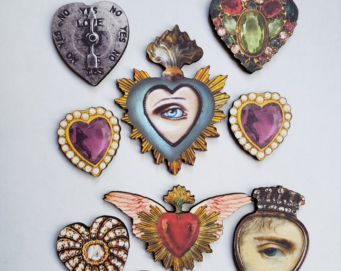 Love Tokens Hearts Woodcut Art Parts Supplies Jewelry - Etsy