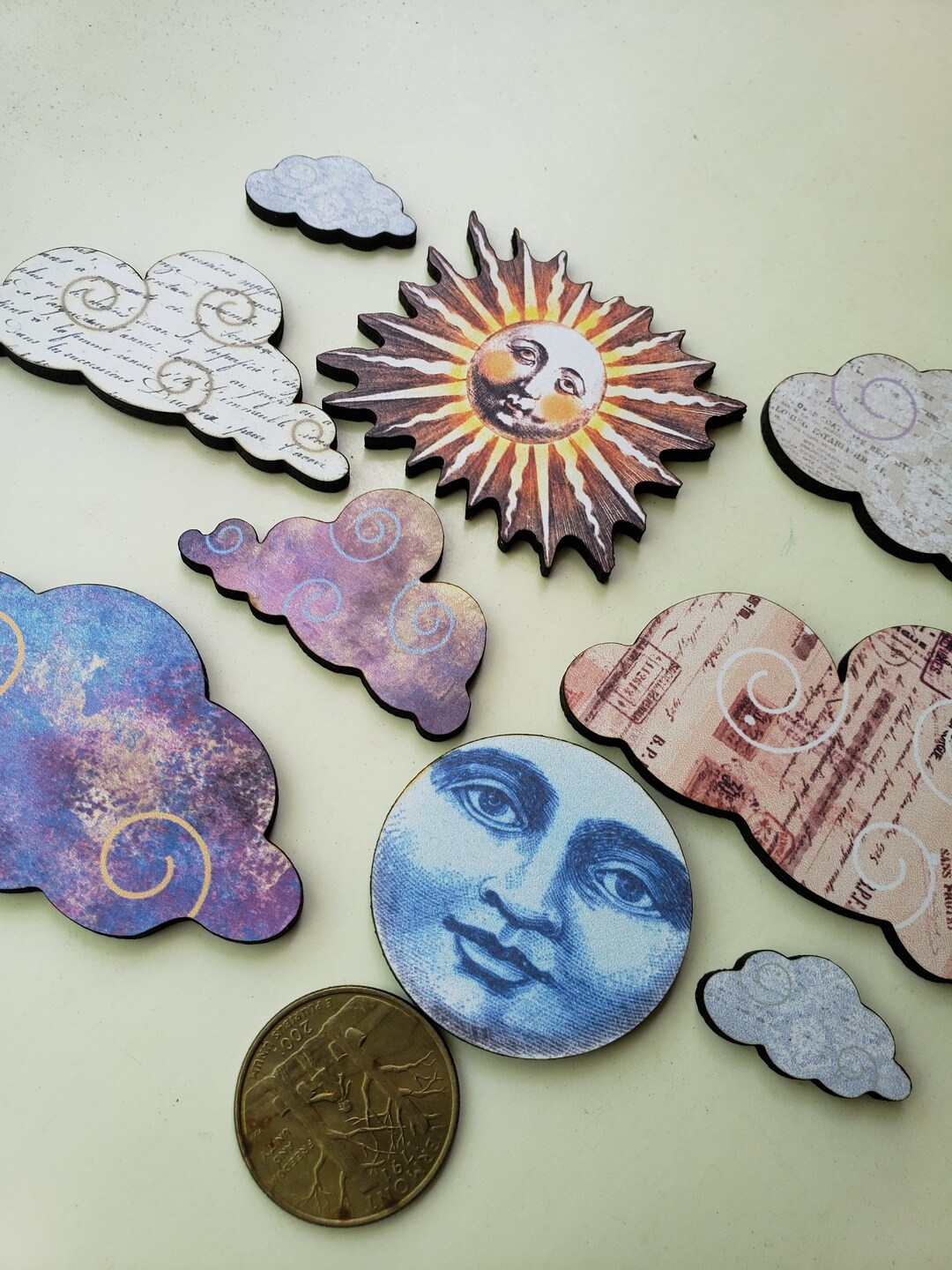 Whimsical Sun Moon and Clouds Woodcuts Art Supplies - Etsy