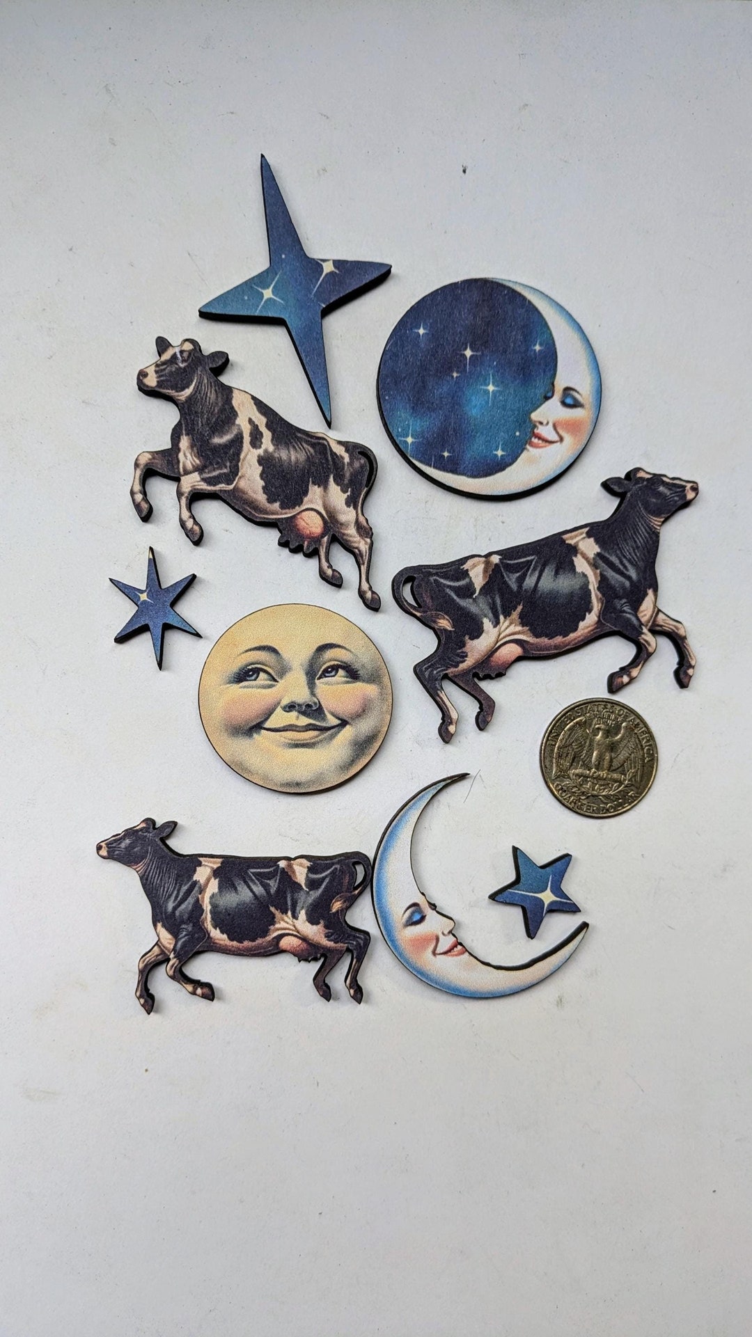 Cow and Moon Wood Cut Art and Craft Supplies Jewelry Blanks - Etsy