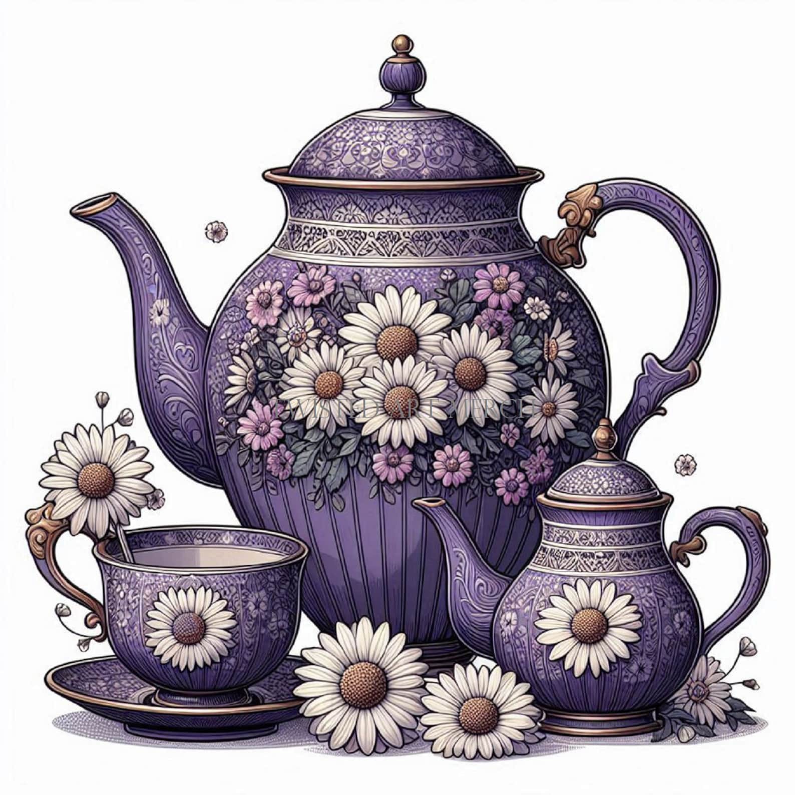 10 Vintage Floral Teapot Clipart, Printable Watercolor Clipart, High ...