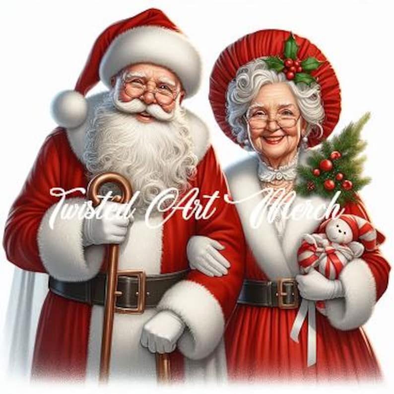 Santa & Mrs. Claus Christmas Clipart: 7 Jpgs for Cardmaking (digital ...