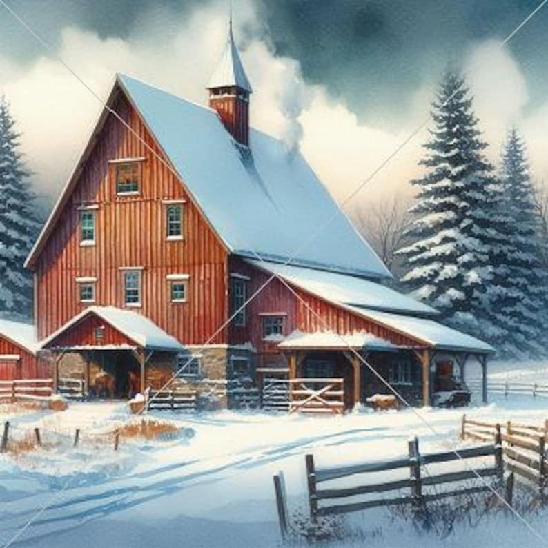 Winter Barn Scene Clipart: Seasonal Jpgs (digital Download) - Etsy