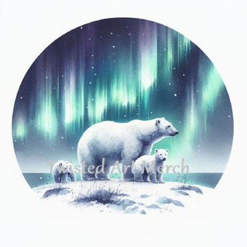 Polar Bear Northern Lights Clipart: Scrapbooking Crafting Jpgs ...