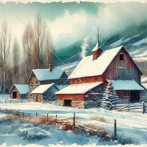 Winter Barn Scene Clipart: Seasonal Jpgs (digital Download) - Etsy