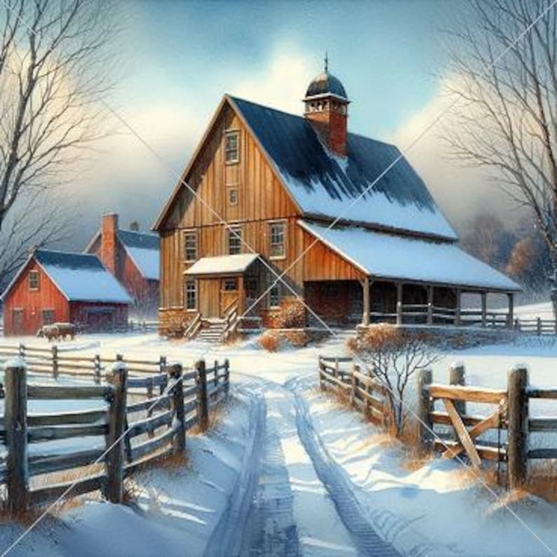 Winter Barn Scene Clipart: Seasonal Jpgs (digital Download) - Etsy