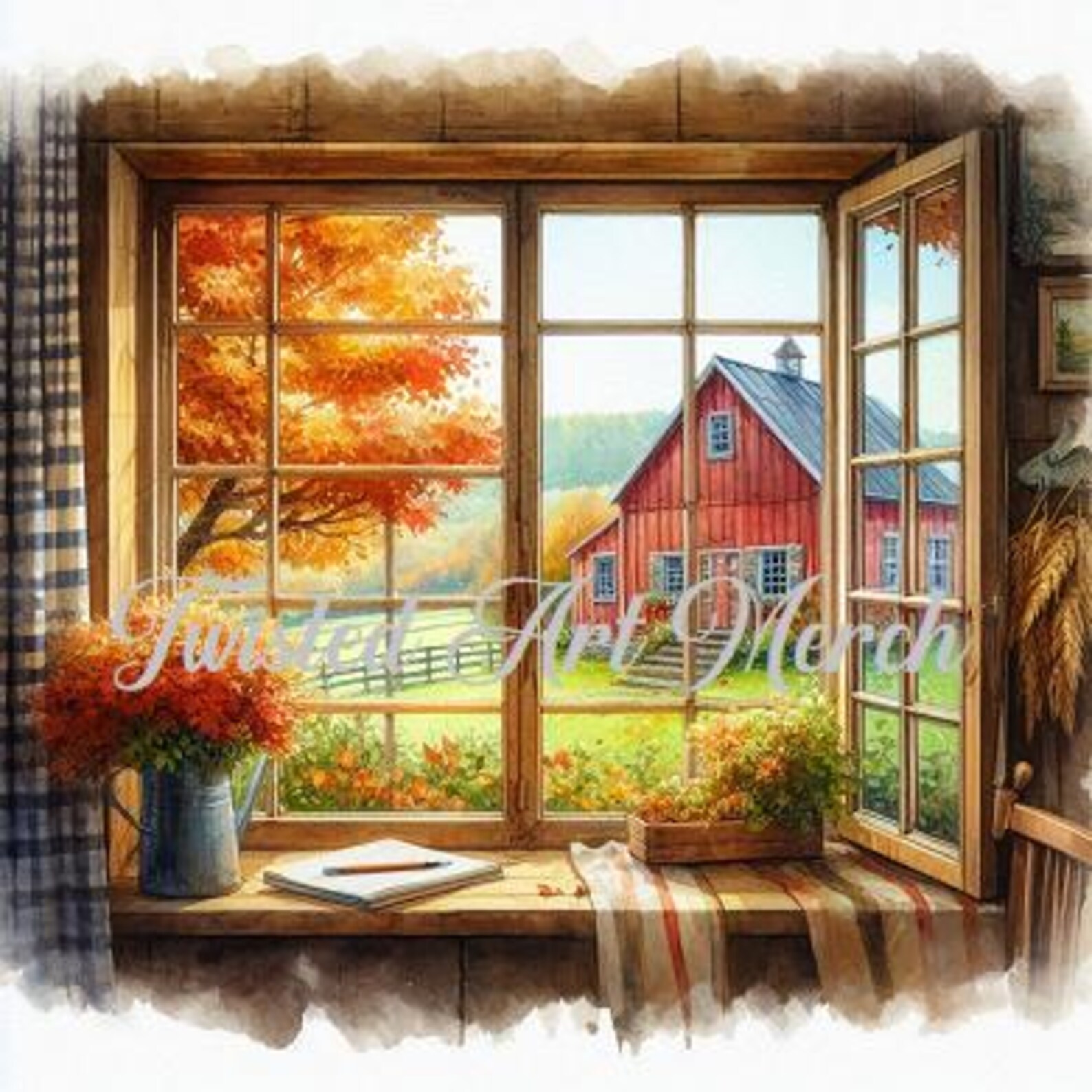 Farmhouse Fall and Winter Window Scene Clipart - 10 Downloadable Jpgs ...
