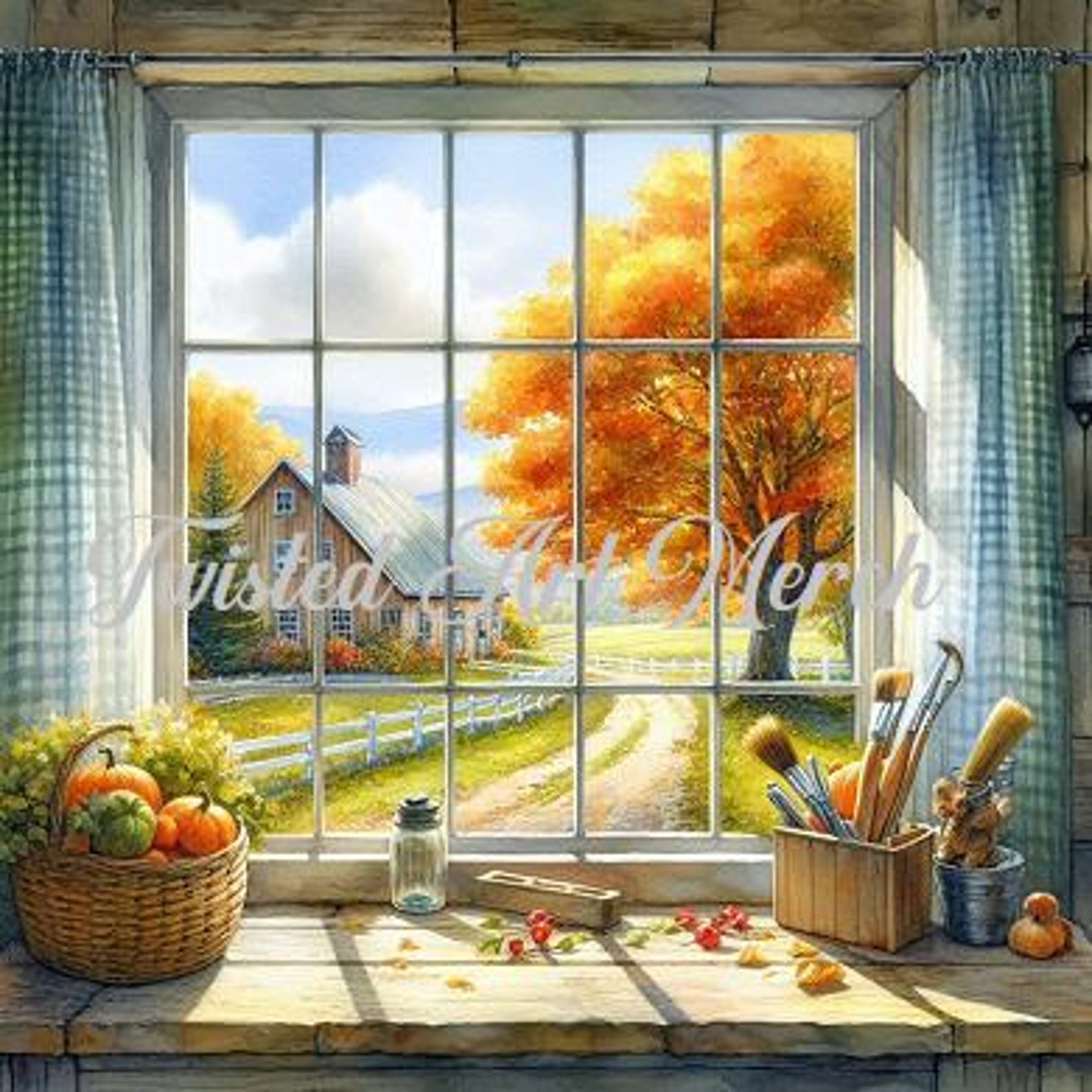 Farmhouse Fall and Winter Window Scene Clipart - 10 Downloadable Jpgs ...