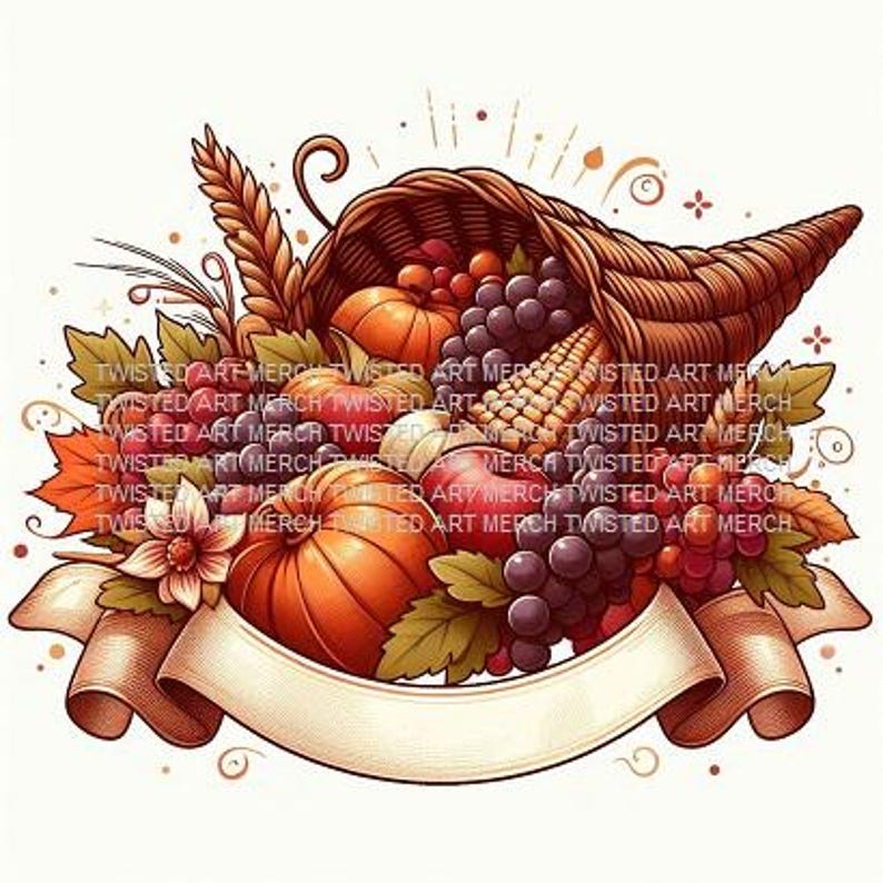Thanksgiving Cornucopia Digital Art: Autumn Harvest JPG Bundle (digital ...