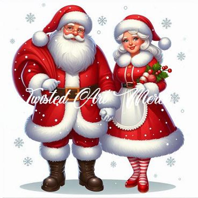 Santa & Mrs. Claus Christmas Clipart: 7 Jpgs for Cardmaking (digital ...