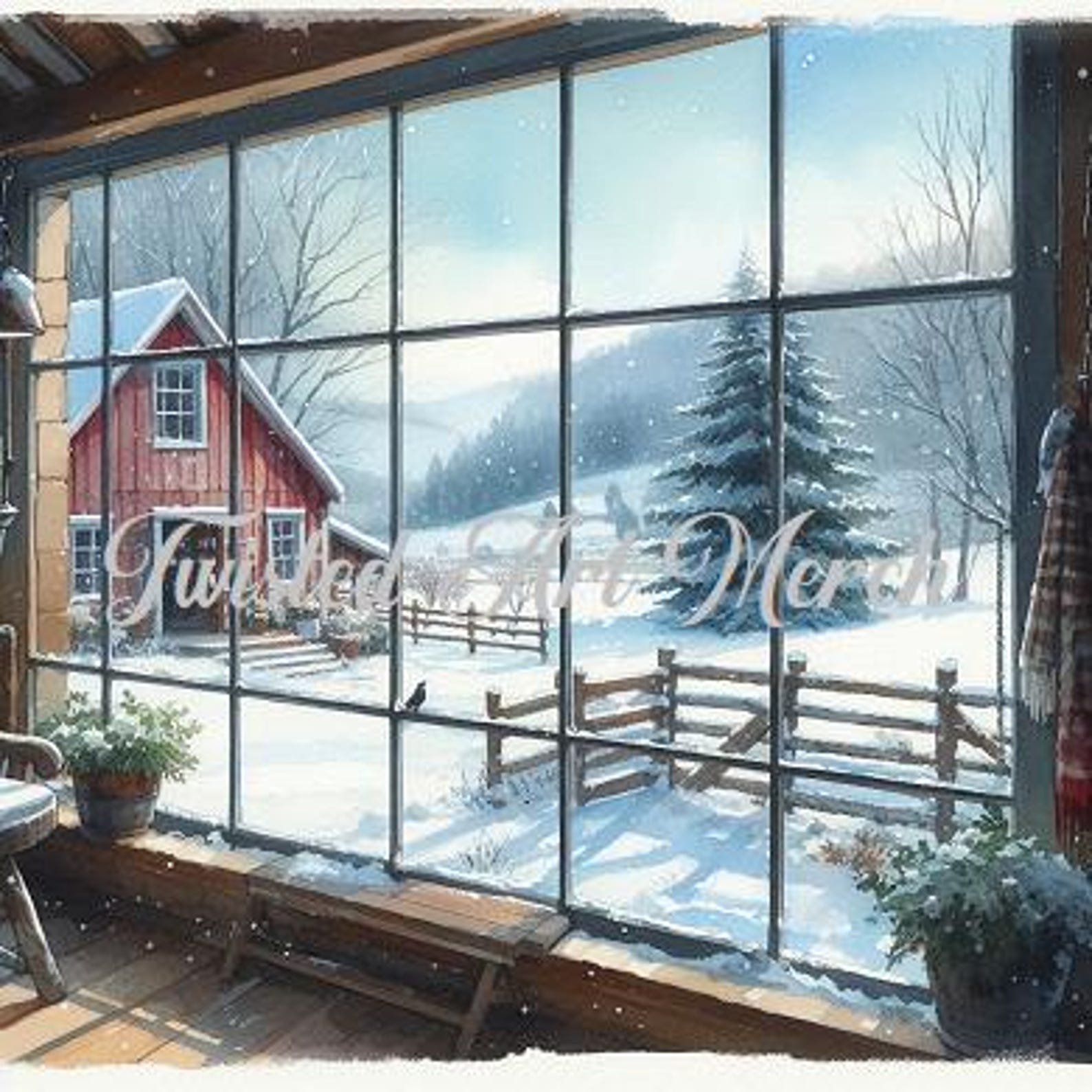 Farmhouse Fall and Winter Window Scene Clipart - 10 Downloadable Jpgs ...