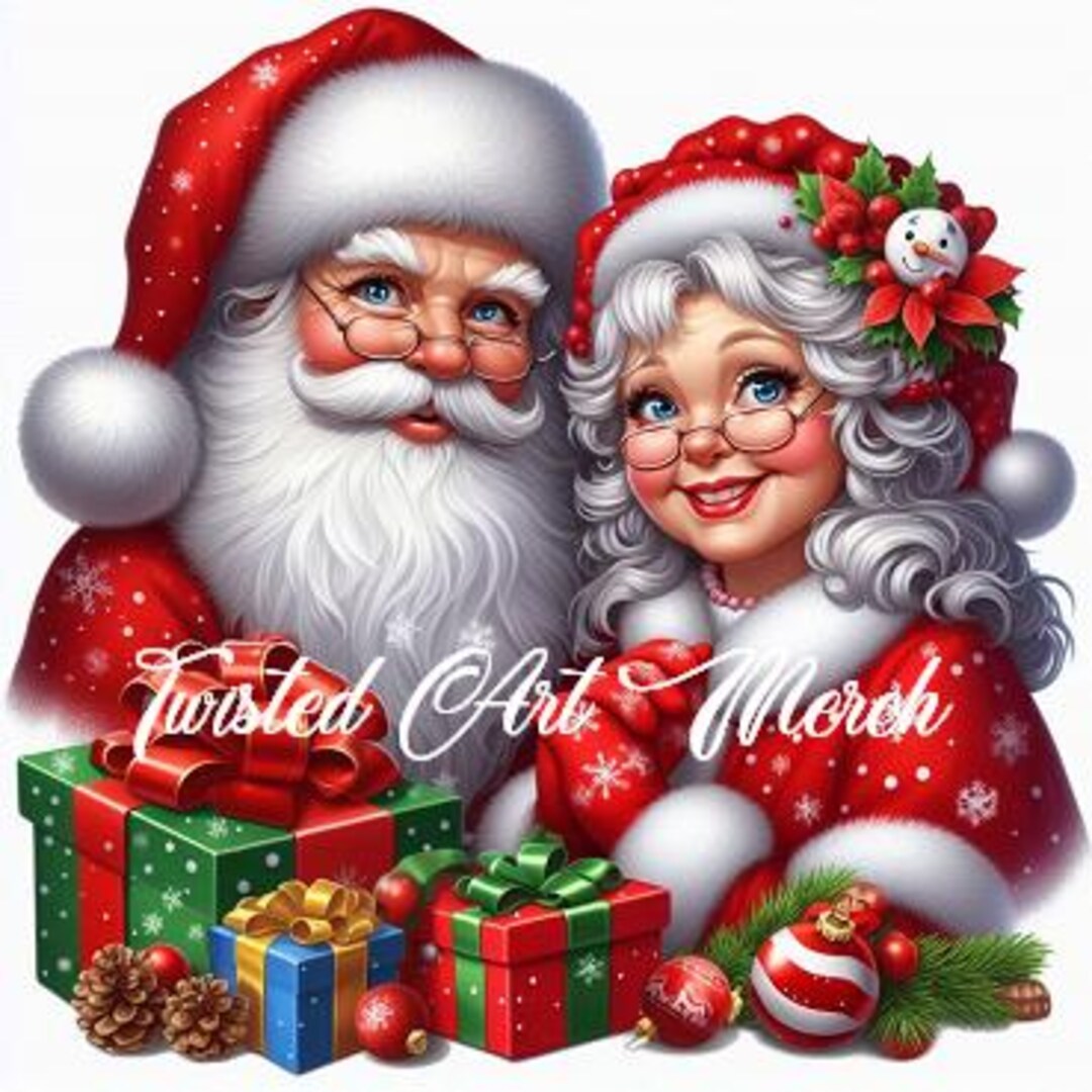 Santa & Mrs. Claus Christmas Clipart: 7 Jpgs for Cardmaking (digital ...