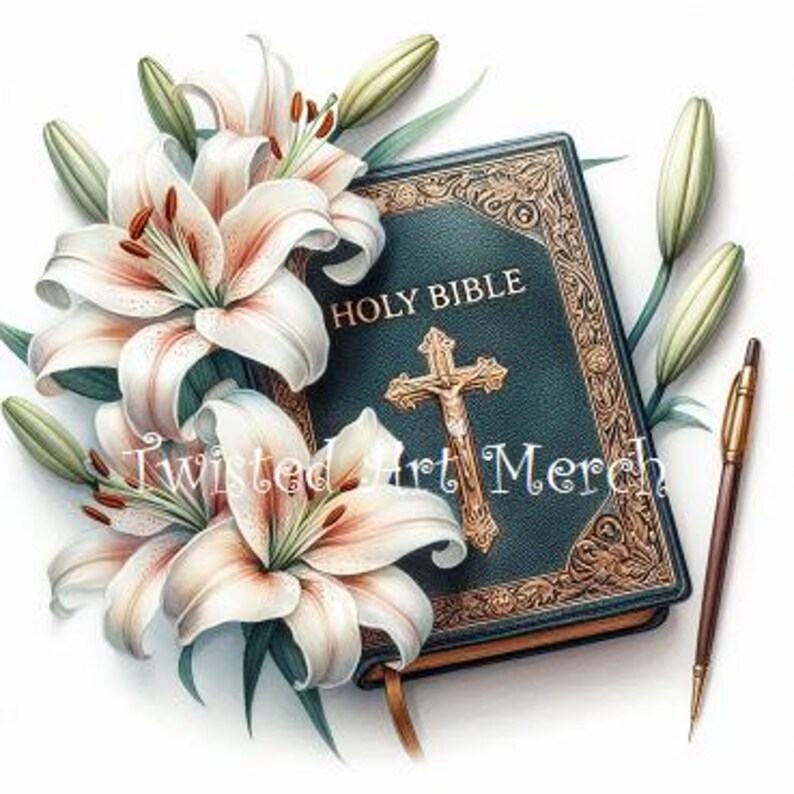 The Holy Bible Easter Clipart - 5 Holy Bible With Easter Lilies Jpgs ...