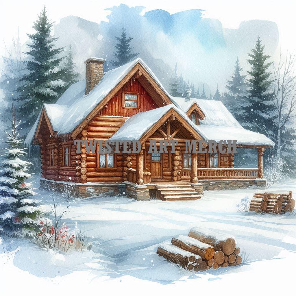 10 Cozy Winter Cabin Home Decor Illustration | Rustic Snowy Retreat ...