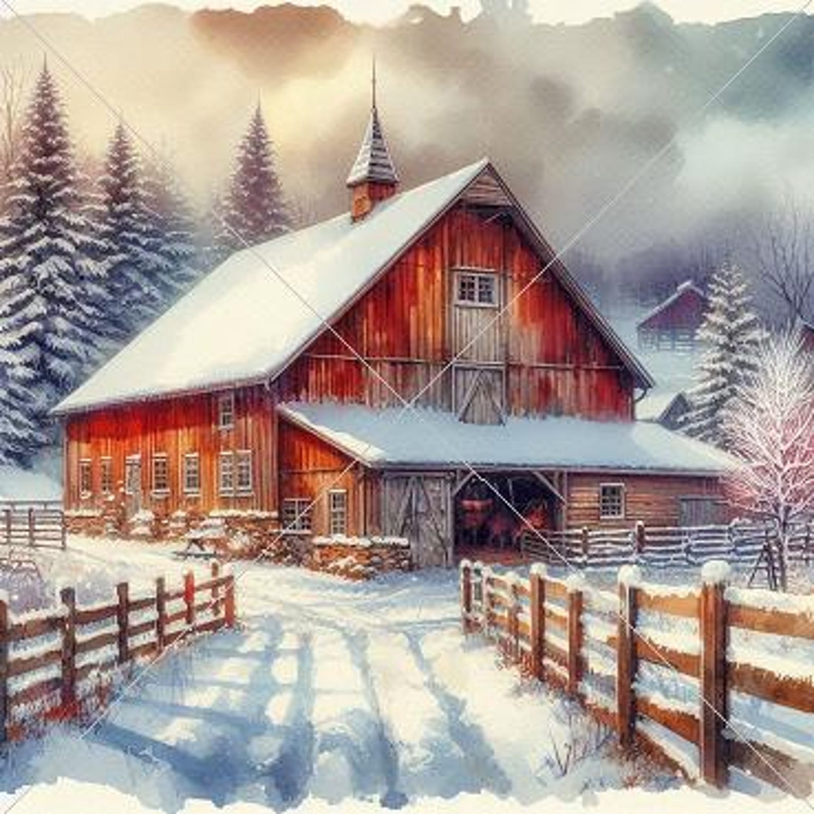 Winter Barn Scene Clipart: Seasonal Jpgs (digital Download) - Etsy