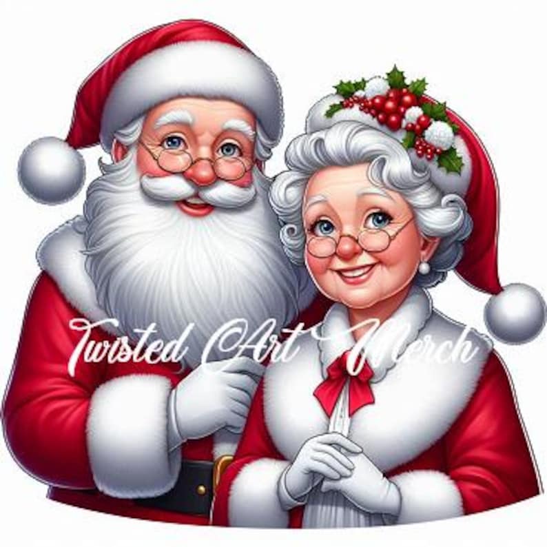 Santa & Mrs. Claus Christmas Clipart: 7 Jpgs for Cardmaking (digital ...