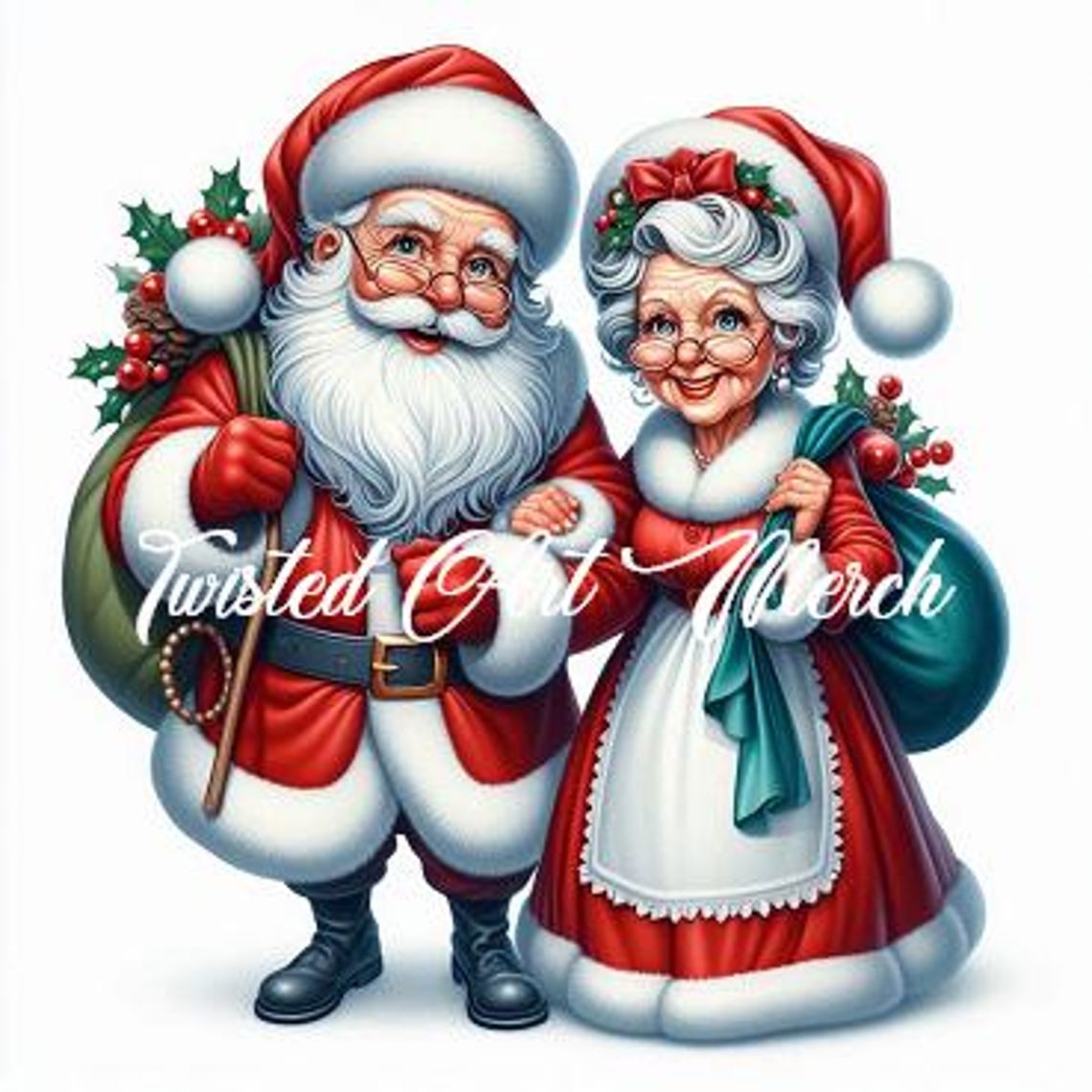 Santa & Mrs. Claus Christmas Clipart: 7 Jpgs for Cardmaking (digital ...