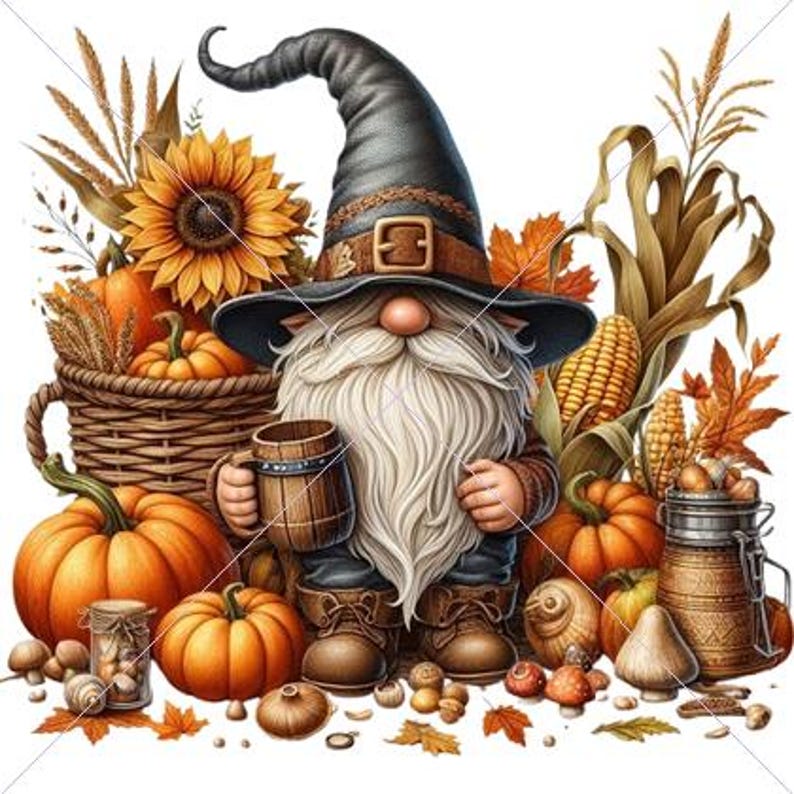 Fall Gnome Clipart: Pumpkin Harvest, Autumn Leaves (JPG Digital ...